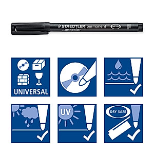 Fiber Tip Pen, Permanent, Fine Point, Black Ink, 10 pieces
