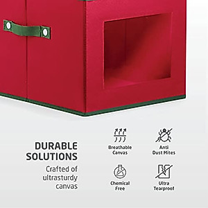 ZOBER Holiday Accessory and Decor Storage Box 3-pack with Decorative Trim, Holiday Storage Solution, Red