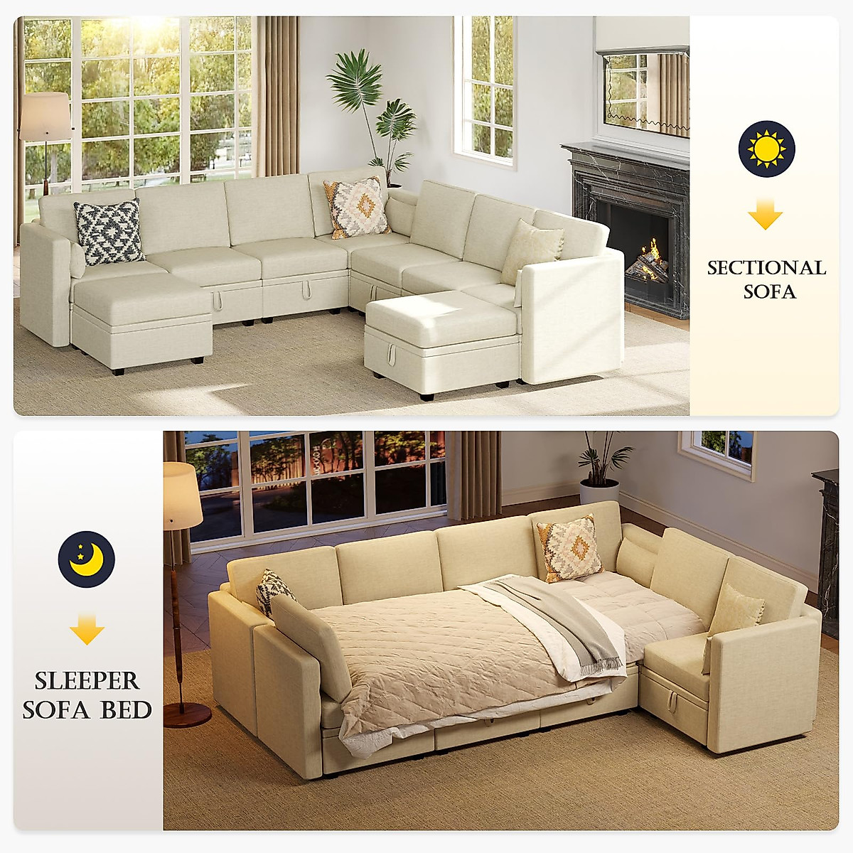 YOUDENOVA 25'' Modular Storage Ottoman Sectional Sofa Module Free Reversible Chaise Couch Convertible Ottoman Free Configuration Ottoman, Beige