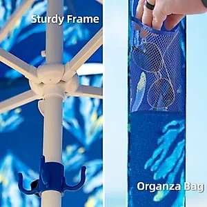 AMMSUN Beach Cabana, 6.2'×6.2' Beach Canopy, Easy Set up and Take Down, Cool Cabana Beach Tent with Sand Pockets, Instant Sun Shelter with Privacy Sunwall, Blue Paint