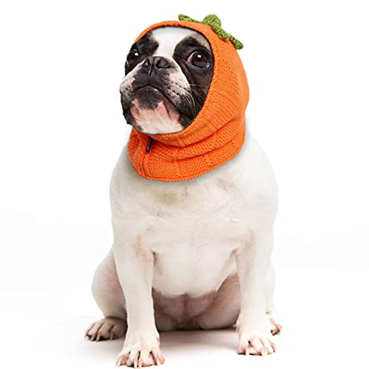 cyeollo Dog Pumpkin Costume Funny Dog Snood Knitted No Flap Ear Wrap Hood for Pets Small Dog Halloween Costumes
