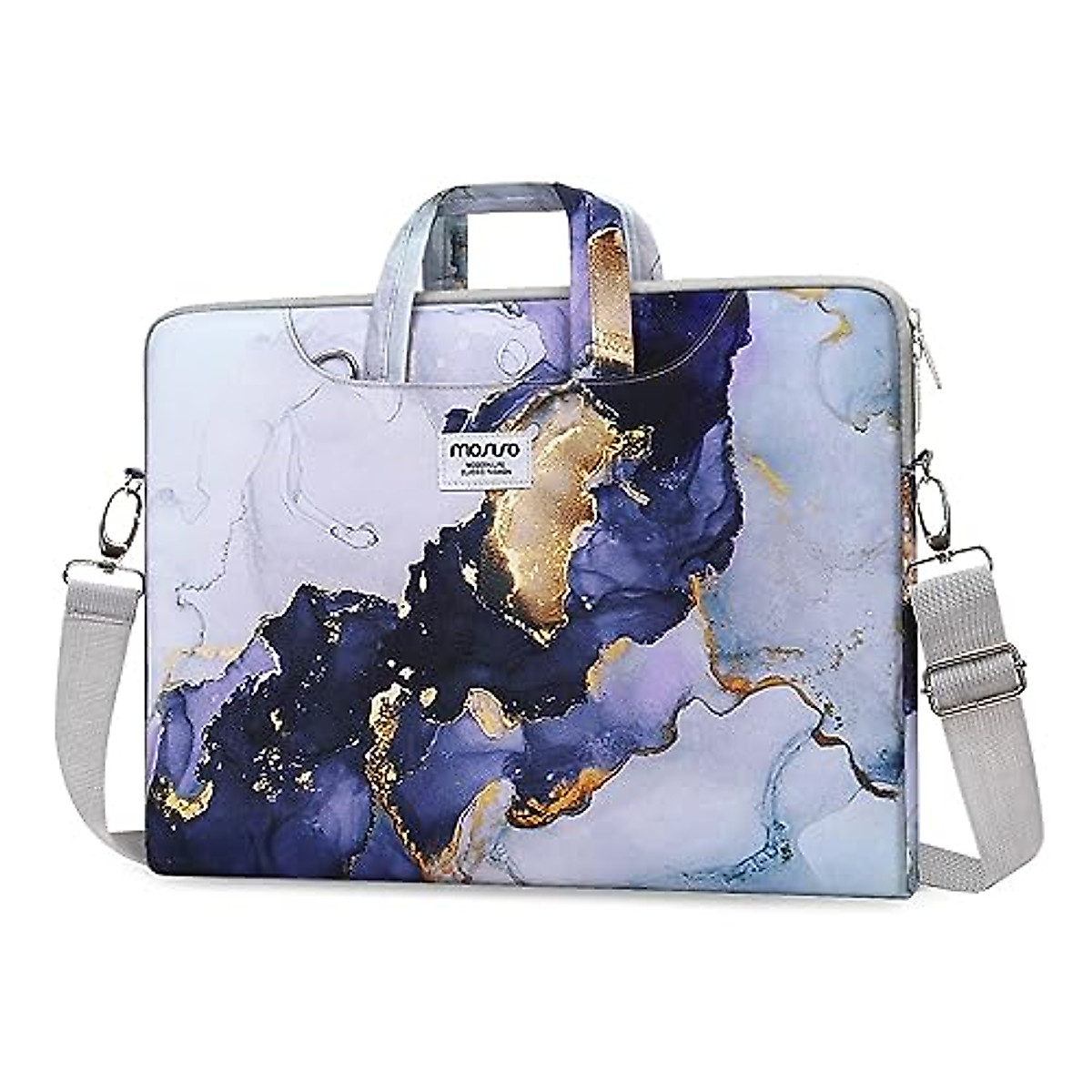 MOSISO Laptop Shoulder Bag Compatible with MacBook Air/Pro,13-13.3 inch Notebook,Compatible with MacBook Pro 14 inch 2023-2021 A2779 M2 A2442 M1, Briefcase Sleeve with Belt Marble MO-MBH348