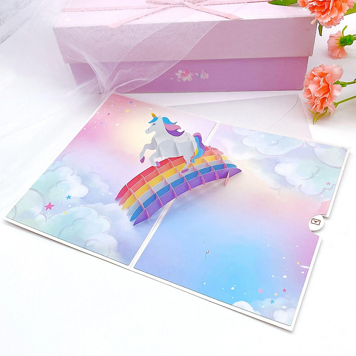 BIRDDIE Unicorn Rainbow 3D Popup Greeting Card With Blank Note Card for Girls, Boys Men and Women All Ages, Thank You Greeting Card with Note Envelope Included (Unicorn)