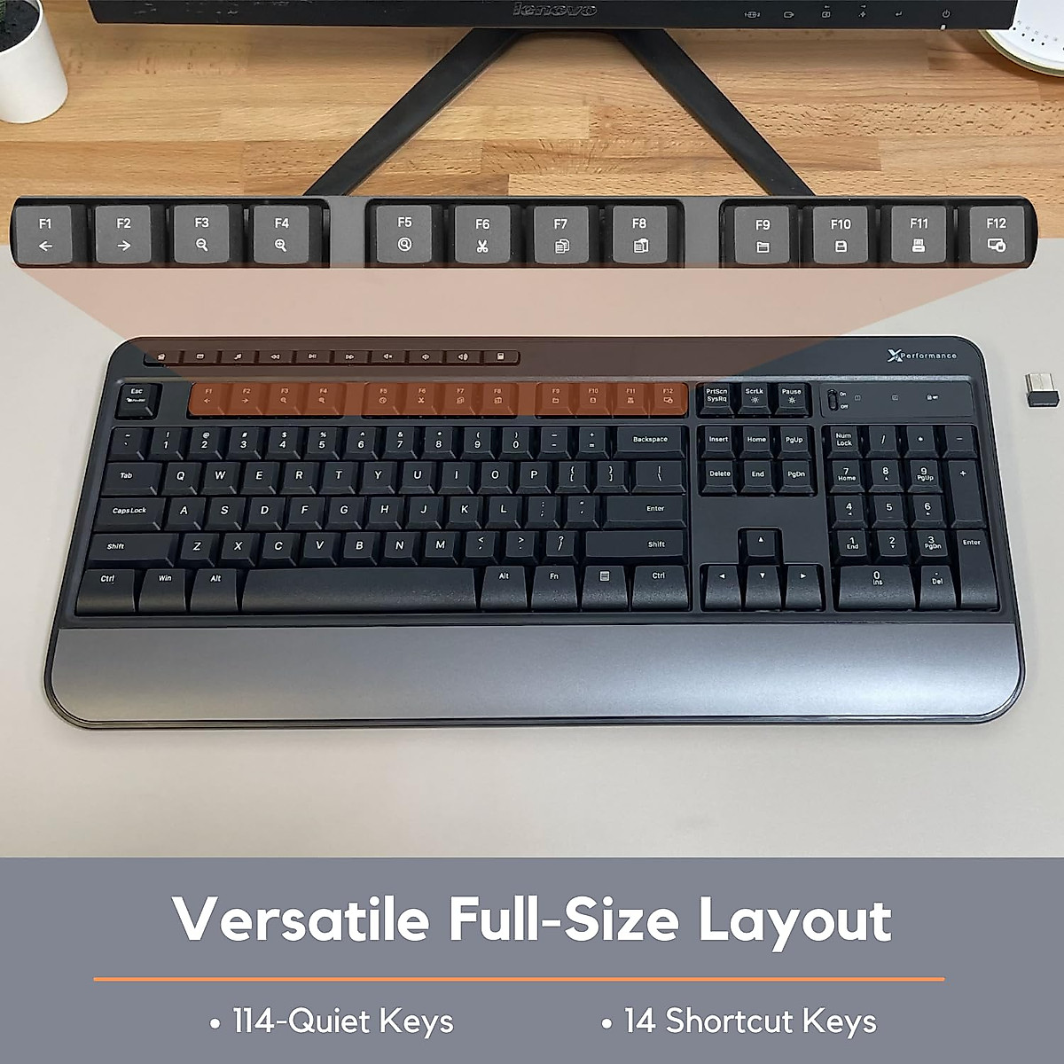 X9 Multimedia USB Wireless Keyboard - Take Control of Your Media - Full-Size Ergonomic Computer Keyboard Wireless with Wrist Rest - Cordless Keyboard for Laptop PC and Chrome
