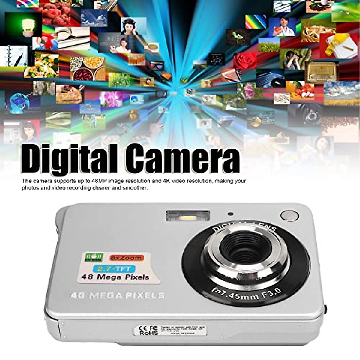 4K Digital Camera for Photography and Video, 48MP 2.7in LCD Display 8X Zoom Anti Shake Vlogging Camera for Photography Continuous Shooting (Blue)