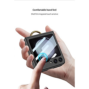 TECHY for Galaxy Z Flip 5 Case with Ring & Card Holder, Pocket Storage, Slim Leather Case, Key Ring Wallet Cover Built-in Screen Protector for Galaxy Z Flip 5 Case, Black