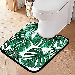ZOEO Palm Tree Green Tropical Non Slip Bathroom Rugs 2 Piece Bath Mat Sets for Toilet Large Contour Mats U Shaped for Kids Men Women