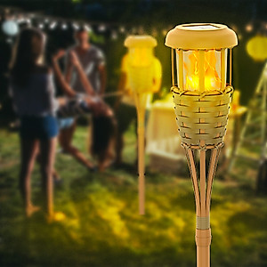 Evelynsun Solar Outdoor Lights, Solar Torch Lights Outdoor flickeringflame, Outdoor Decorations for Patio Path Yard (4 Pack)