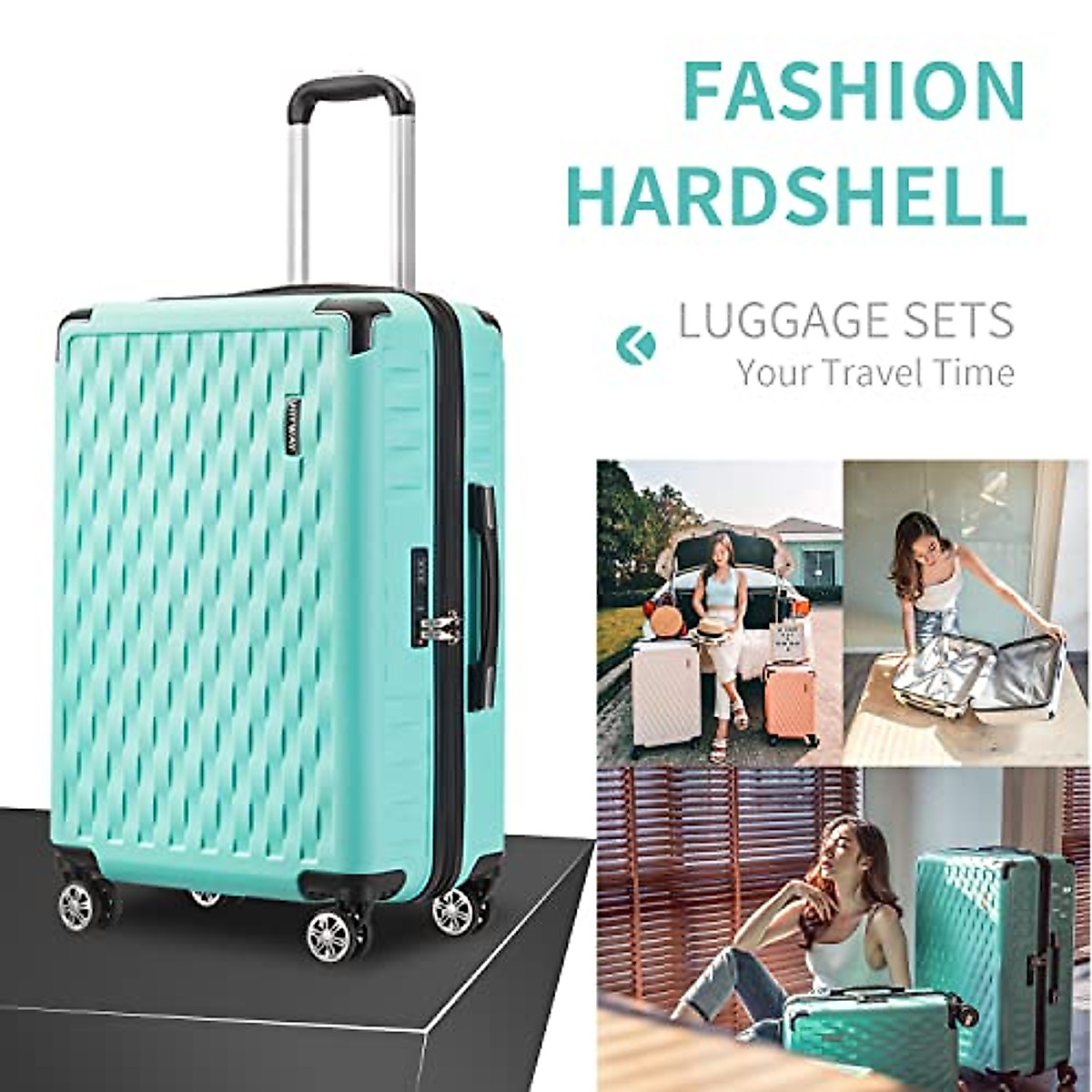 Melalenia Luggage 10 Piece Sets Clearance,Large Travel Suitcase Set Spinner Wheels with TSA Locks,Hard Shell Luggage Sets for Women (10Pcs Green)