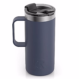 RTIC 16 oz Coffee Travel Mug with Lid and Handle, Stainless Steel Vacuum-Insulated Mugs, Leak, Spill Proof, Hot Beverage and Cold, Portable Thermal Tumbler Cup for Car, Camping, Navy, Matte