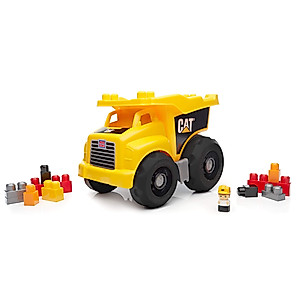 Mega BLOKS Cat Toddler Blocks Building Toy Set, Large Dump Truck with 25 Pieces and Storage, Yellow, Ages 1+ Years