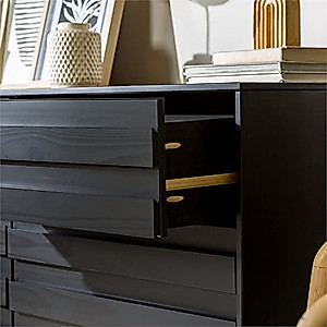 Pemberly Row Modern Grooved Panel 6-Drawer Wood Bedroom Dresser in Black