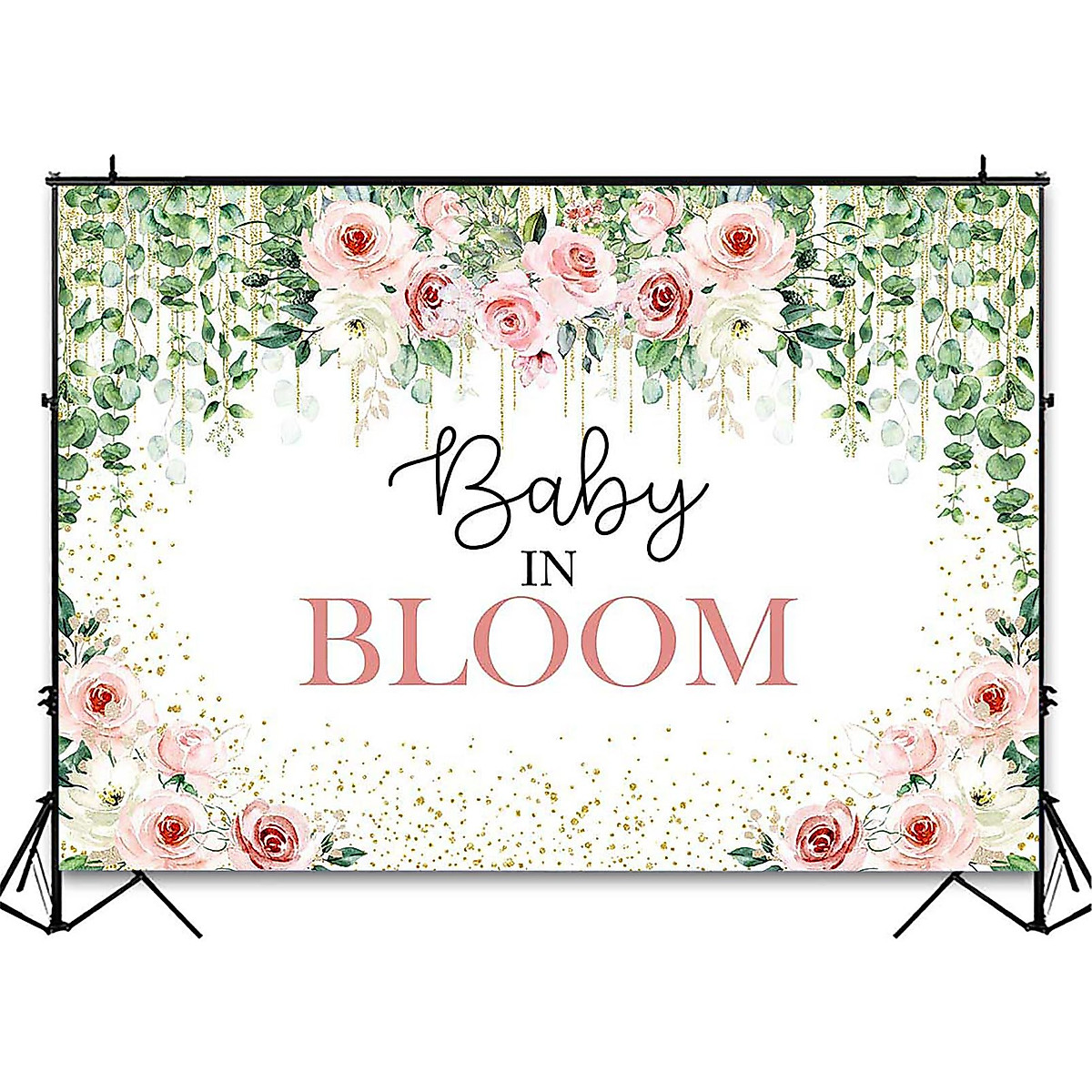 Avezano Baby in Bloom Backdrop Sage Green Leaves with Pink Flowers Baby Shower Party Decorations Baby Girl's Greenery Floral Nature Theme Photography Background Cake Table Banner (6x5ft(72x60in))