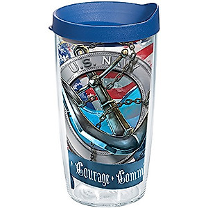Tervis Navy Made in USA Double Walled Insulated Tumbler Travel Cup Keeps Drinks Cold & Hot, 16oz, Anchor