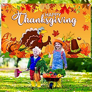 Thanksgiving Decorations Happy Thanksgiving Banner Backdrop Fall Pumpkin Turkey Autumn Maple Leaves Photography Background Harvest Party Supplies Table Banner Photo Booth Props
