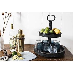 Creative Co-op EC0112 Distressed Wood 2-Tier Tray with Metal Handle, Black