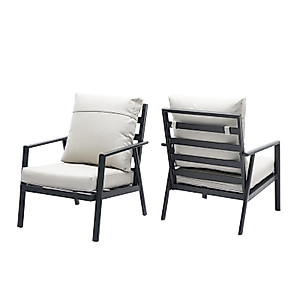 LebenLiebe 2 Pieces Patio Furniture Sets Outdoor Sectional Sofa Set High Back Outdoor Sofas Aluminum Patio Sofa Set with Beige Cushions