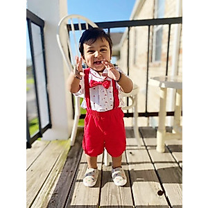 BIG ELEPHANT Baby Boys Bowtie Shirt Suspender Shorts Set, Gentleman Formal Outfits Suit