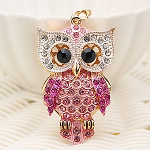 AMNGYOOK Owl Keychains, Cute Owl Shape Key Chain Crystal Rhinestone Animal Key Ring For Bag Wallet Purse Handbags Cars Key (Blue)