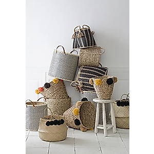 Creative Co-Op Set of 2 Beige & Black Wicker Handles & Tassels Basket Set, Black
