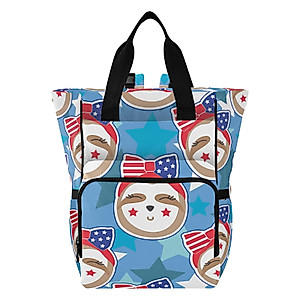 Patriotic Sloth Diaper Bag Backpack for Baby Boys Girls Multifunction Baby Essentials Travel Tote with Stroller Straps & Bottle Storage Baby Diaper Bag for Shopping Hiking Traveling Moms Dads