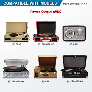 PwrON 9V AC Adapter Replacement for Crosley Cruiser Portable Turntable Record Player CR8005A CR8005A-BK CR8005A-BL CR8005A-GR CR8005A-OR CR8005A-PI CR8005A-TP CR8005A-TU CR8005A-TW Power Supply Cord