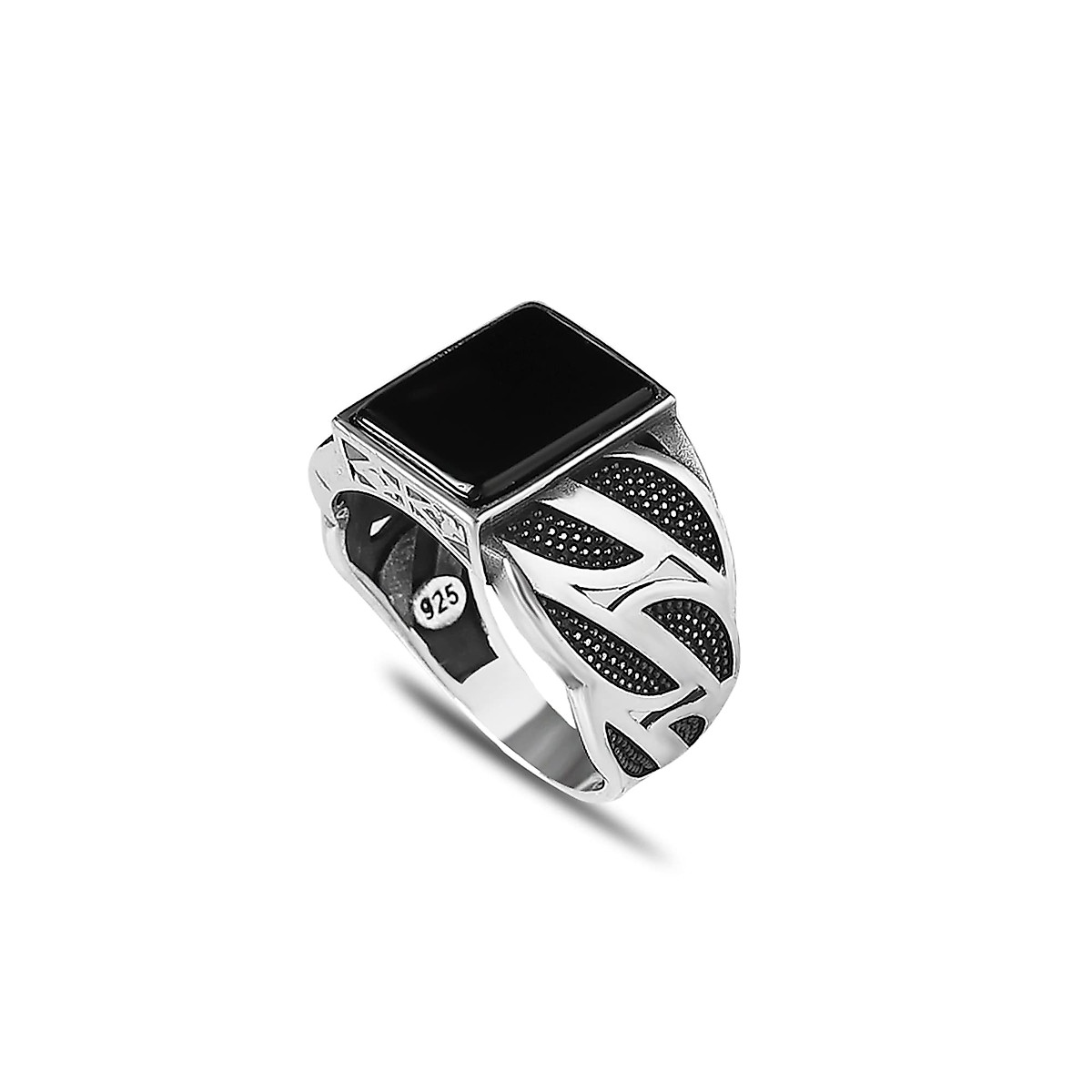 925 Sterling Silver Men Silver Ring with Onyx Stone, Handmade Engraved Black Onyx Gemstone Silver Ring, Gift for him, Minimalist Silver Ring