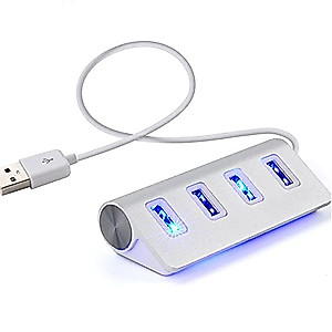 4 Port 2.0 USB Hub Aluminum Alloy Blue LED Portable Adapter Cable Splitter