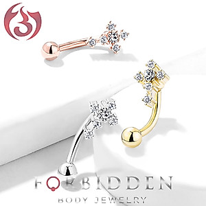 Forbidden Body Jewelry 16g 8mm Curved Barbell for Daith, Eyebrow, Rook & Belly Button with CZ Cross Top, Silver Tone