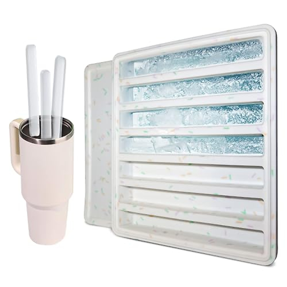 purifyou Silicone Ice Cube Tray for 40oz Stanley Tumbler Cup with Lid, 7PCS Long Ice Stick Trays, Bottle Water, Juice, Easy Push & Pop-Out Ice Maker for Freezer