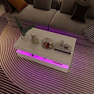 SUCXDZQ Modern Coffee Table with RGB LED Light, High Gloss Coffee Table with Remote Control for Living Room, White