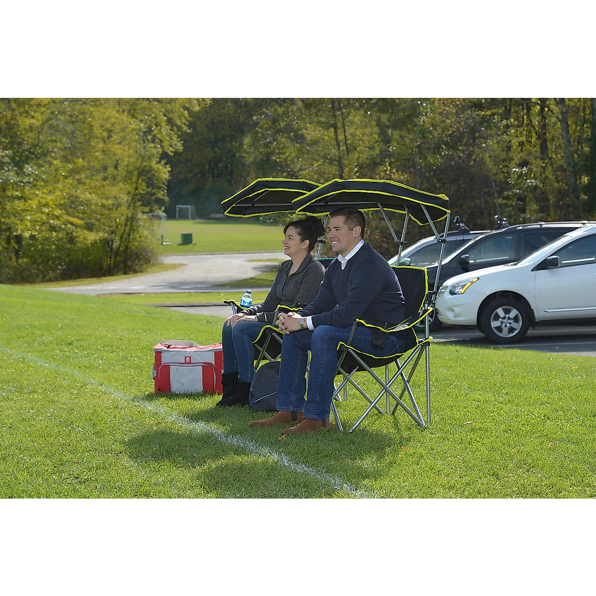 Quik Shade Extra Wide Folding Camp Chair with Tilt UV Sun Protection Canopy, Black