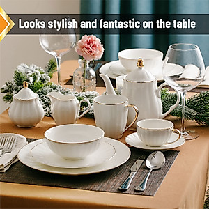 BTaT- Porcelain Dinner Plates with Gold Trim,10.5 inch, Set of 6, White Dinner Plates, White Dinner Plates Bulk, White Plate Set, Plates, Dinner Plates