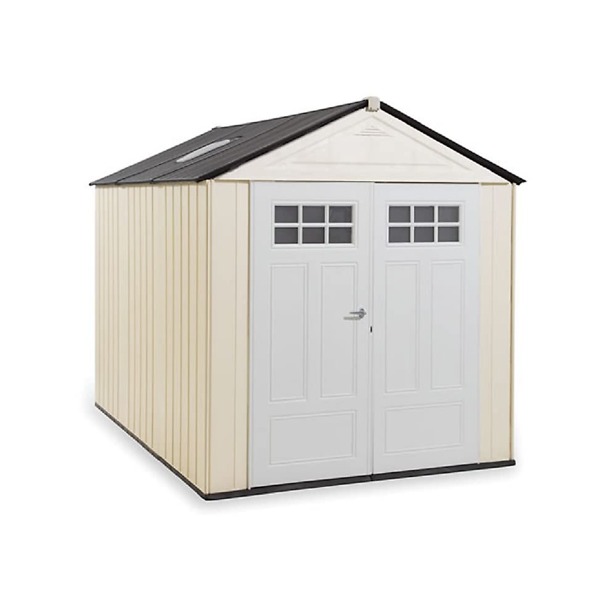 Rubbermaid Resin Outdoor Storage Shed With Floor (7 x 10.5 Ft), Weather Resistant, Beige/White, Organization for Home/Backyard/Garden Tools/Lawn Mower/Bike Storage/Pool Supplies