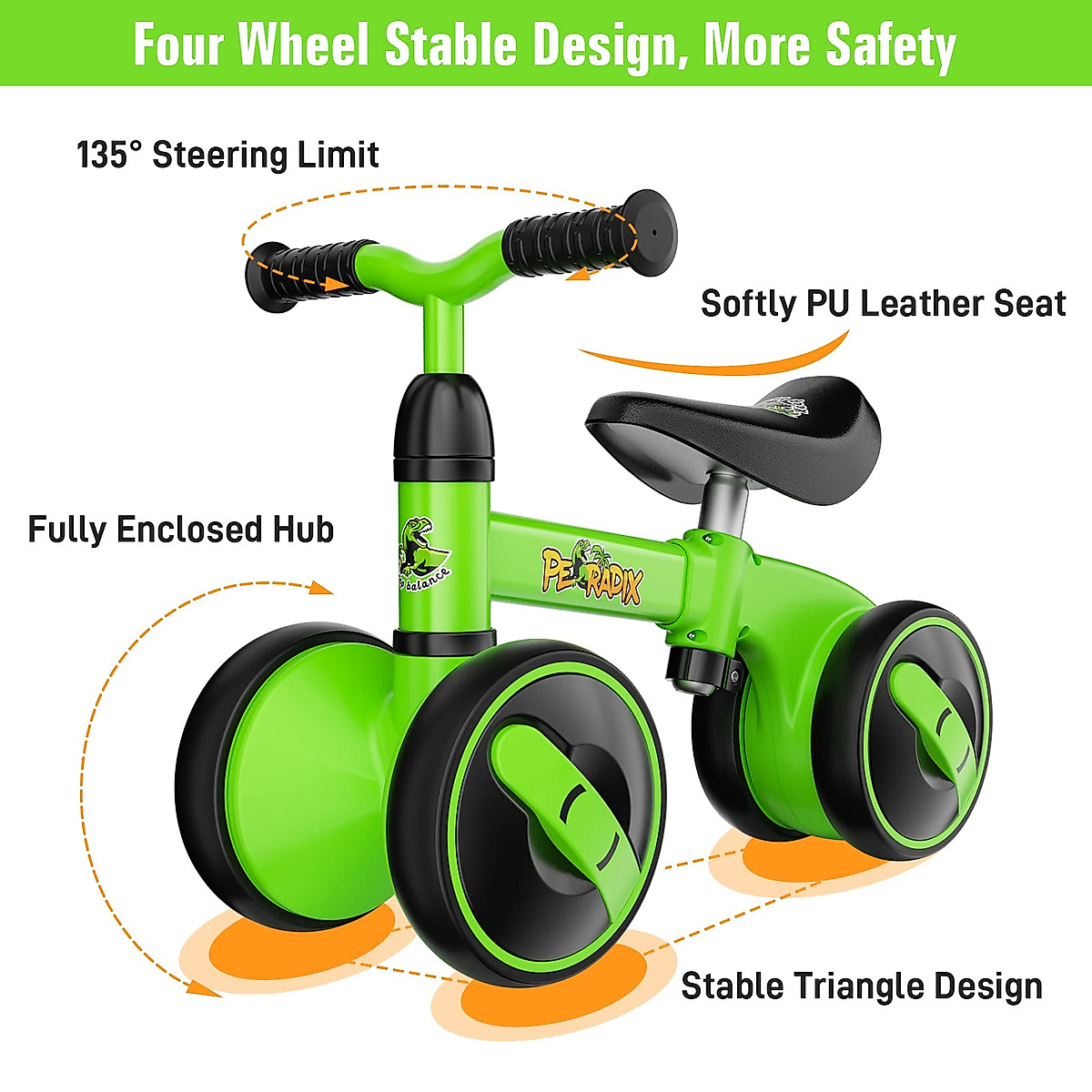 Peradix Baby Balance Bike for 1 2 Year Old, Toddler Bike 10-36 Months Riding Toys with Adjustable Seat and Handlebar, Train Baby from Standing to Running, 1st Birthday Gifts for Boys Girls(Green)