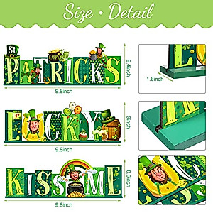 3 Pcs St. Patrick's Day Table Decoration Wood Happy St Patrick's day Sign Irish Lucky Table Centerpiece Green Shamrocks Leprechaun Table Topper Sign for St. Patrick's Day Party Home Table Decor