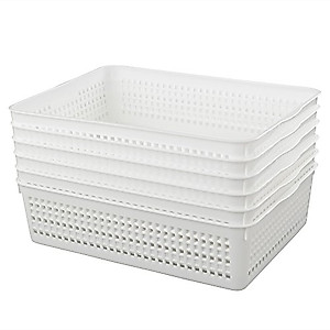 Lesbin Plastic Storage Trays Baskets/Organizing Baskets, 13.2 Inches x 9.6 Inches x 3.6 Inches, Set of 6 (White)
