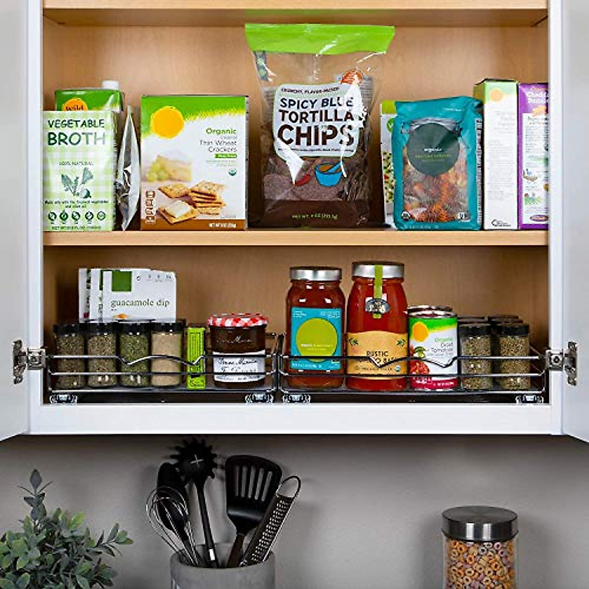Pull Out Cabinet Organizer for Spices, Cans - Heavy Duty with Lifetime Limited Warranty - Pull Out Spice Rack- Chrome 12-3/8"Wx 10-1/2"D x 2-3/4” H Cabinet Pull Out Shelf for Cans, Dishes, Etc.
