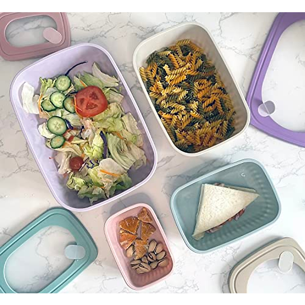 DONDON Food Containers Plastic Silicone With Lids Airtight for Lunch Box Rectangle Food Storage Container Set of 4 For fridge Freezer Colored