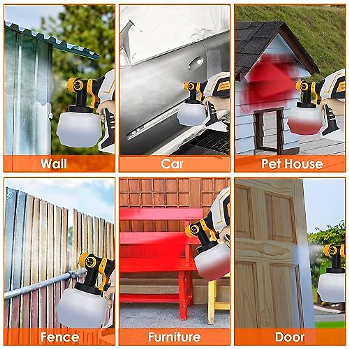 TeqHome Paint Sprayer, High Power Handheld HVLP Paint Spray Gun with 3 Patterns & Copper Nozzle, Adjustable Paint Length, Electric Paint Sprayers for Furniture Cabinets Fence Walls Door Garden Chairs