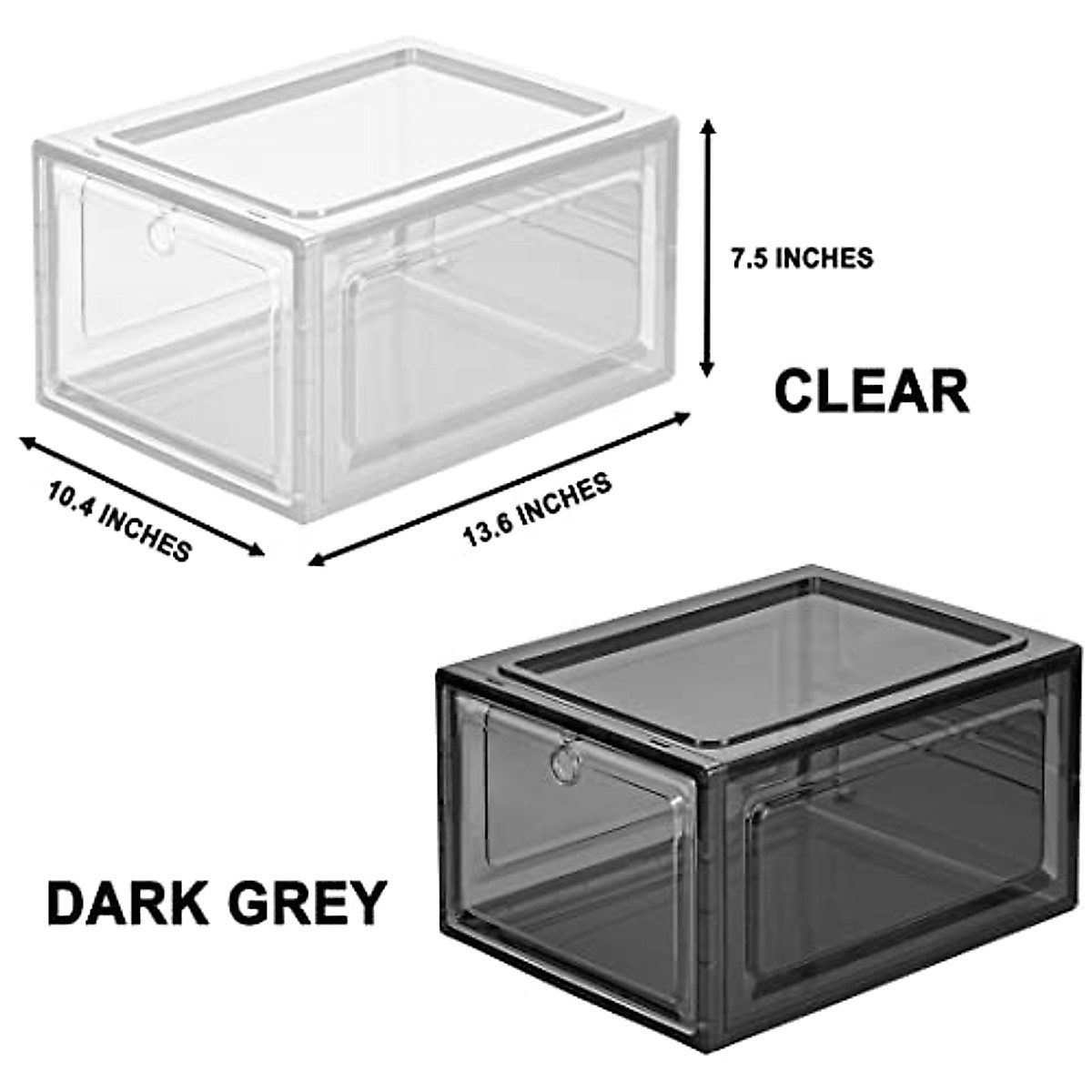 BYFU Shoe Box Drop Front Set of 6, Plastic Stackable Shoe Storage Boxes with Lids, Sneaker Display Case Shoe Organizer Bins for Closet, Easy Assembly (Dark Grey)