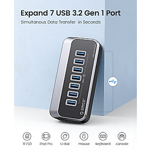 ORICO USB 3.0 Hub [5Gbps], 7 Port USB Hub with 1.64Ft USB-C Cable and USB-A Adapter, USB 3.2 Gen1 Splitter for iMac, All MacBooks, Mac Mini