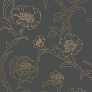 Tempaper Noir Peonies Removable Peel and Stick Floral Wallpaper, 20.5 in X 16.5 ft, Made in The USA