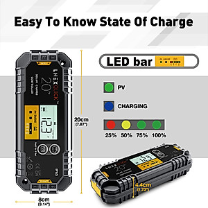 LNEX 20A Waterproof Solar Charge Controller with Anderson Connectors, 12V/24V PWM Solar Controller with LCD Display for LiFePO4,AGM, Gel, Flooded and Lithium Battery
