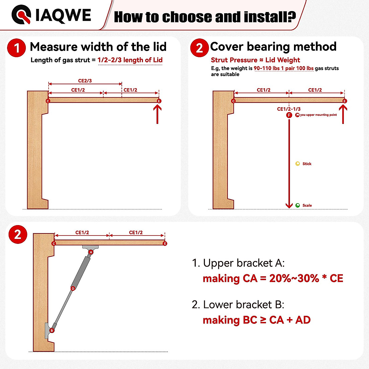 17Inch 150Lbs/667N Gas Struts Spring Shocks Lift Support with L Brackets for RV Murphy Bed Heavy Duty Tool Box Cabinet Trap Basement Door Floor Hatch Lid Truck Canopy Cover Trailer 2pcs by IAQWE