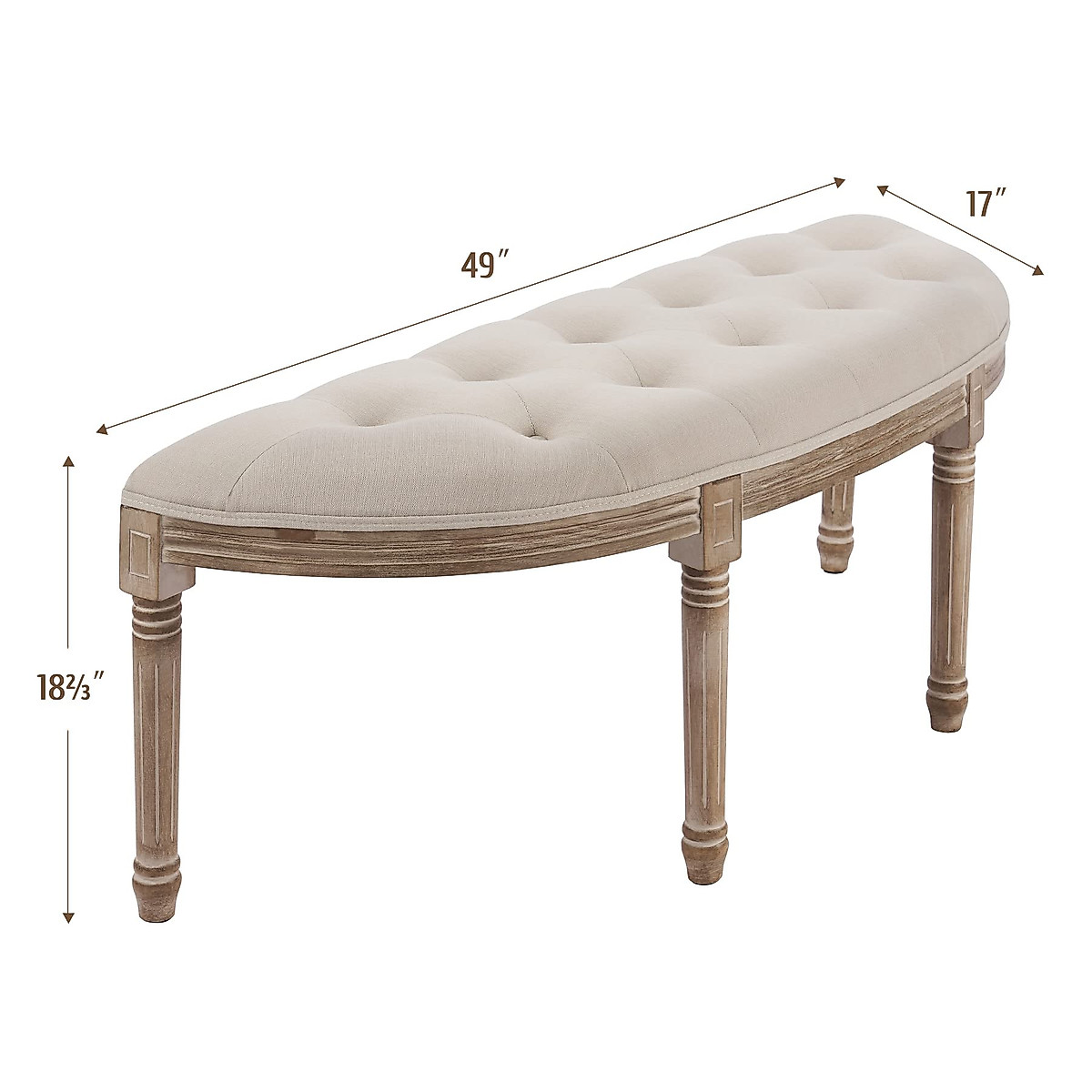 VONLUCE Vintage French Bench, Beige, 49" Upholstered Entryway Bench & Dining Bench, Rubberwood Legs, Padded Seat, 330-pound Weight Capacity
