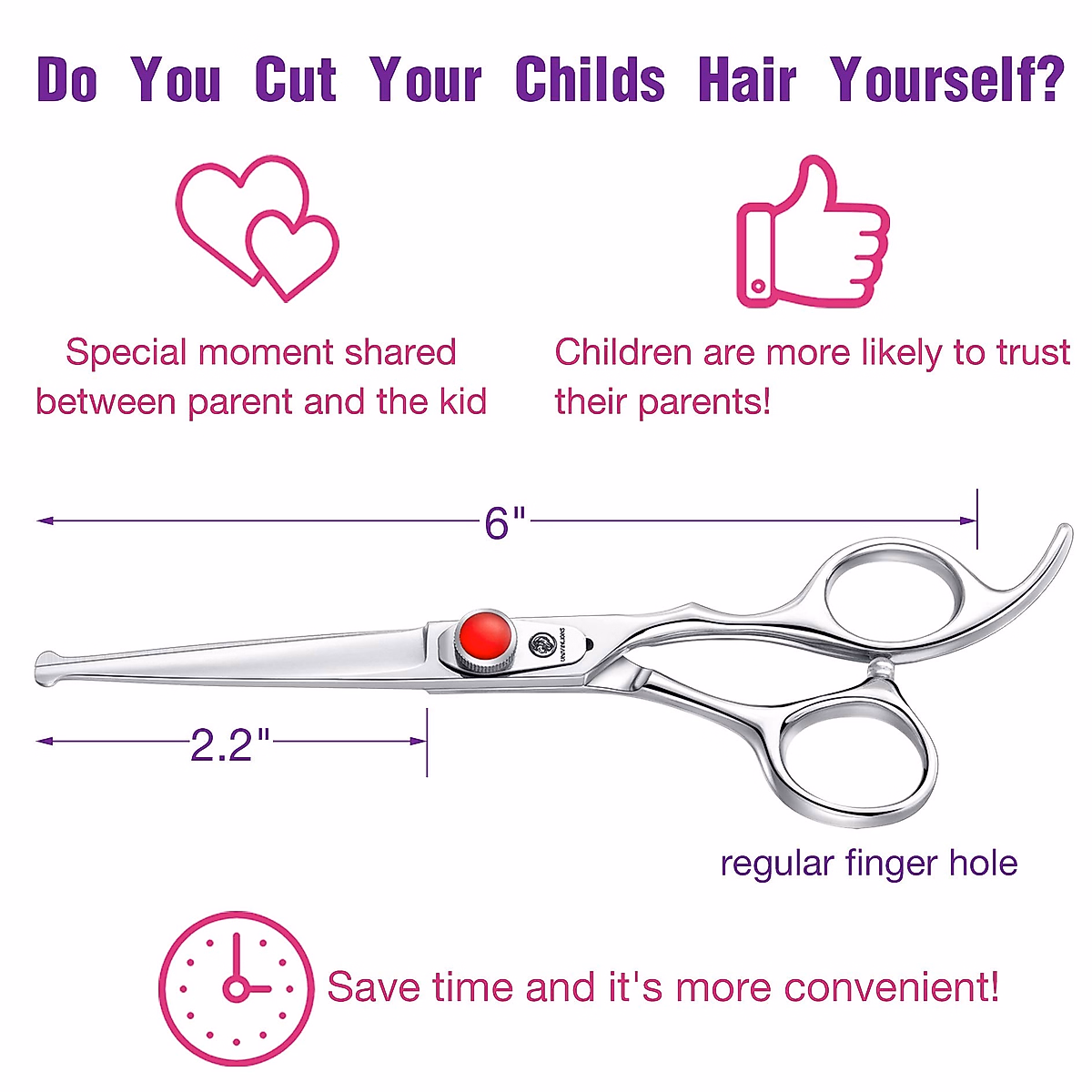 6" Kids Hair Cutting Scissors Safety Rounded Tips Kids Haircut Scissors Hair Cutting Shears for Children Baby Toddler Girls Boys Men Women Japanese Stainless Steel Silver Christmas Gift Univinlions