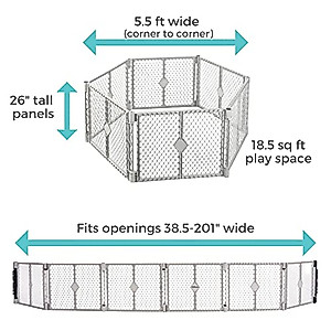 Toddleroo by North States Superyard 6 Panel Baby Play Yard/Barrier & Wall Mount Kit, Made in USA: Extra wide barrier or play area. 38.5" - 201" wide, 5.5 ft corner to corner play yard (26" tall, Gray)