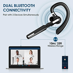 Bluetooth Headset, Wireless Earpiece with Noise Cancelling Microphone for Driving, Single Ear Headphones for Cell Phones, Computer, PC, Long Hours Talking Time for Driving, Online Meetings (Black)