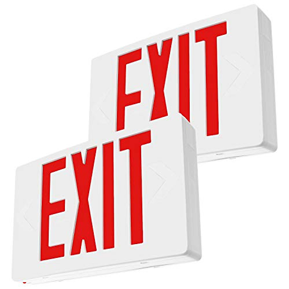 LFI Lights | Red Exit Sign | All LED | White Thermoplastic Housing | Hardwired with Battery Backup | Optional Double Face and Knock Out Arrows | UL Listed | Contractor Standard | (2 Pack) | LED-R